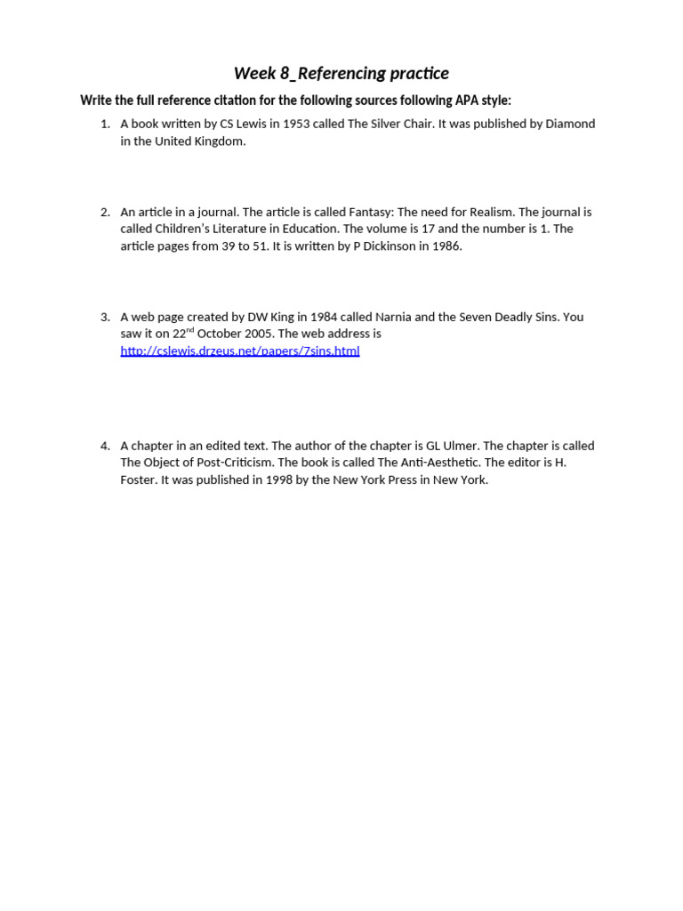 Week 8 Referencing Practice | PDF