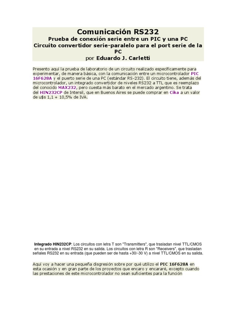 Comunicación RS232 | PDF | Microcontrolador | Poco