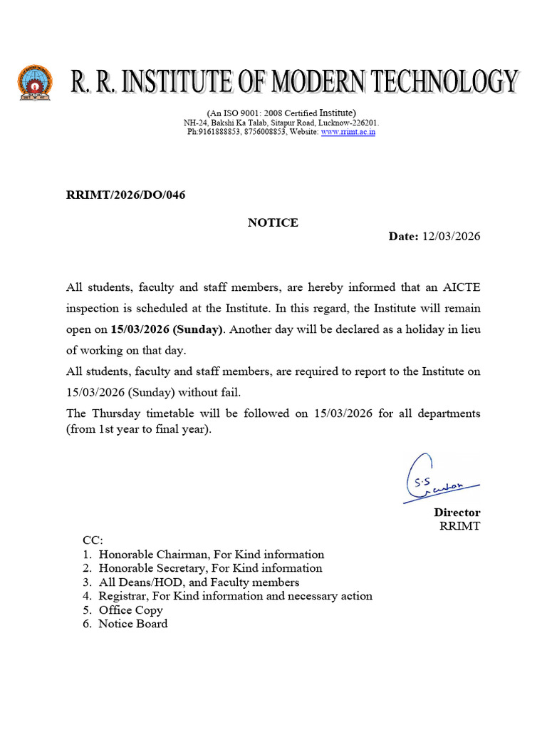 AICTE Inspaction Notice | PDF