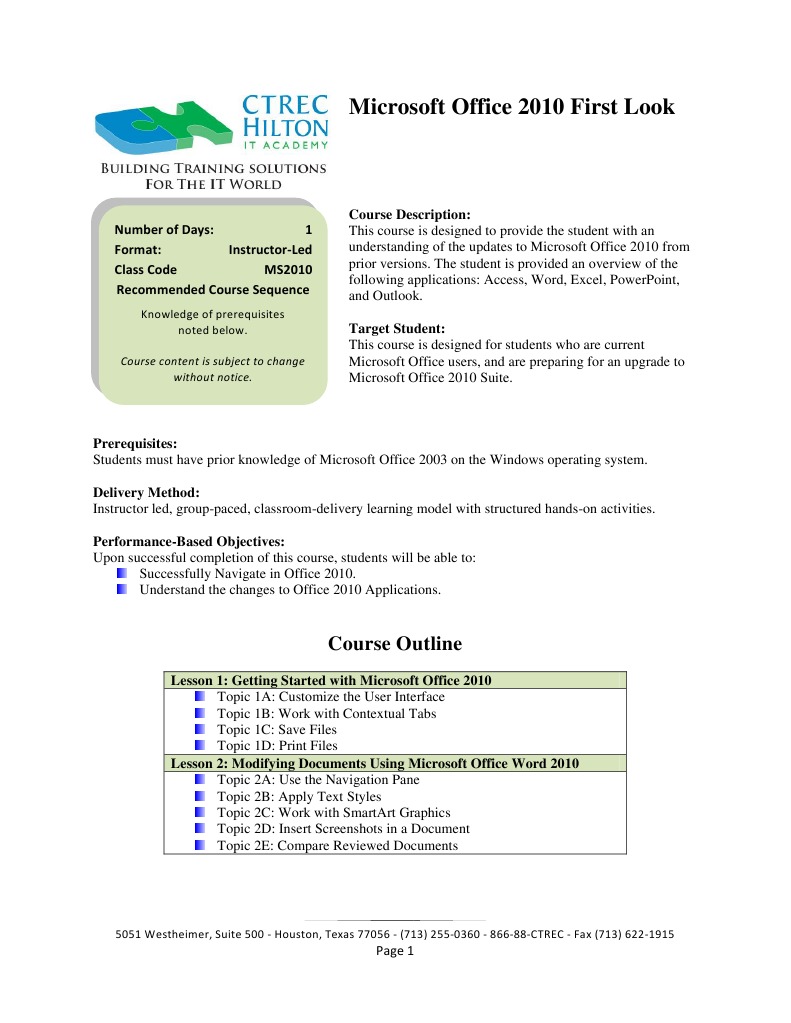 MS2010-Microsoft Office 2010 First Look | PDF | Microsoft Office 2010 ...