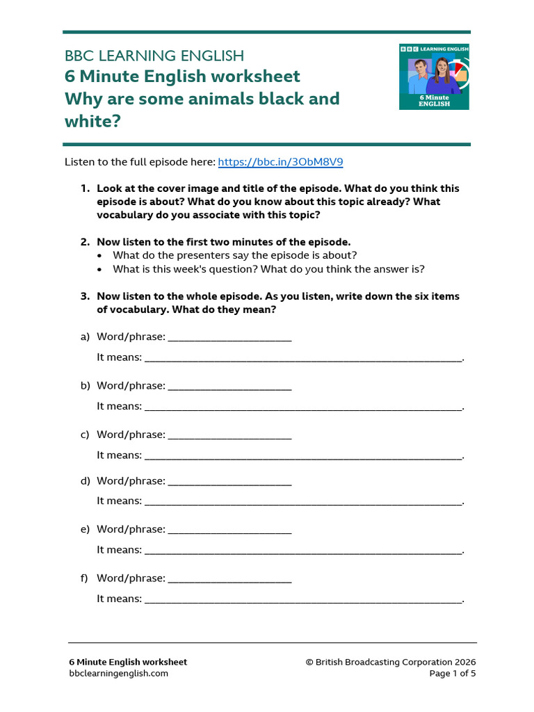 6 Minute English Why Are Some Animals Black and White Worksheet | PDF ...