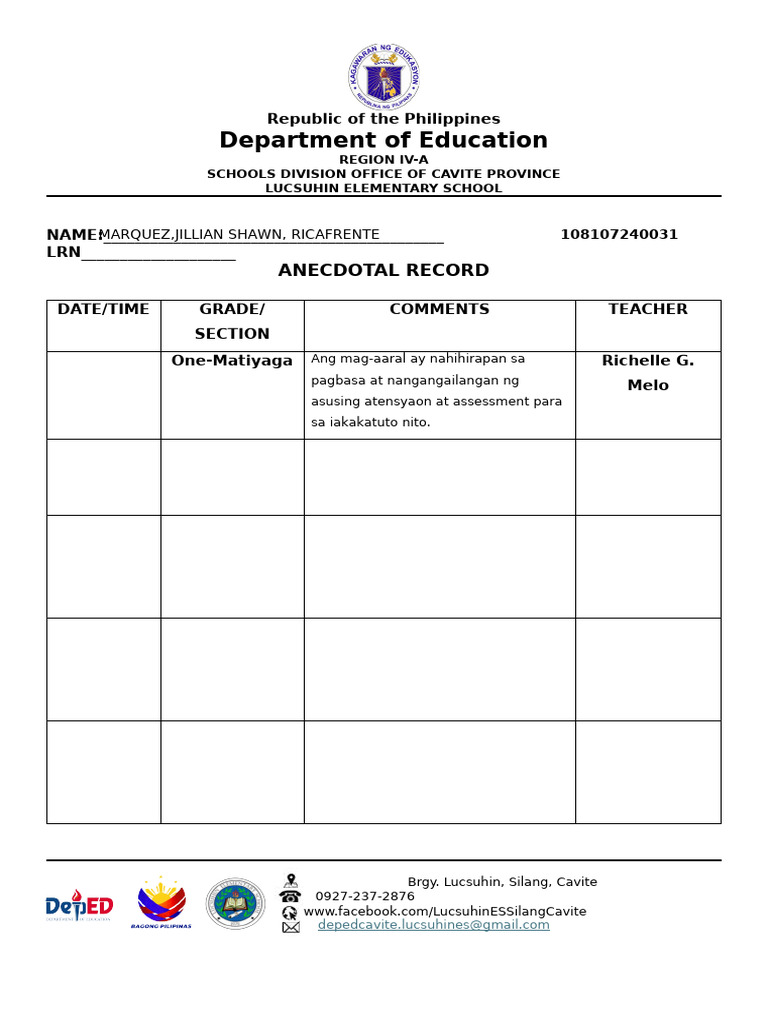 Anecdotal Record | PDF