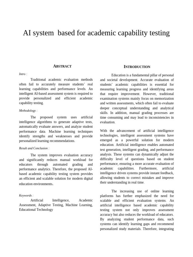 AI System Based For Academic Capability Testing 1 | PDF | Artificial ...