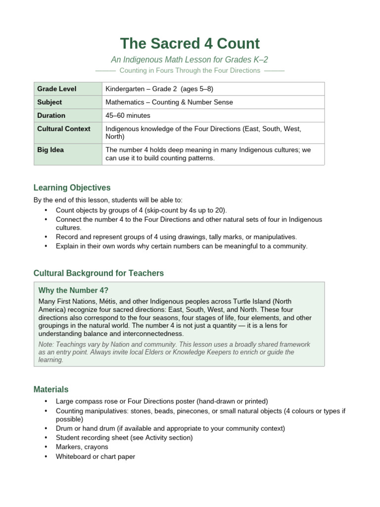 Indigenous 4count Lesson Plan | PDF | Cognition | Learning