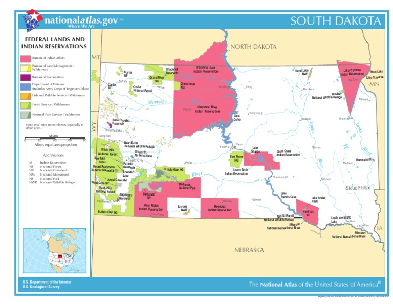 Map of South Dakota - Federal Lands and Indian Reservations | Download ...