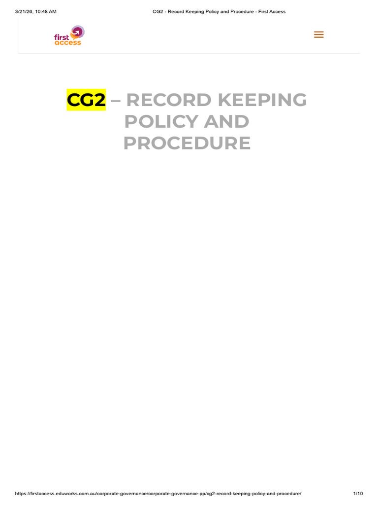 CG2 - Record Keeping Policy and Procedure - First Access | PDF ...