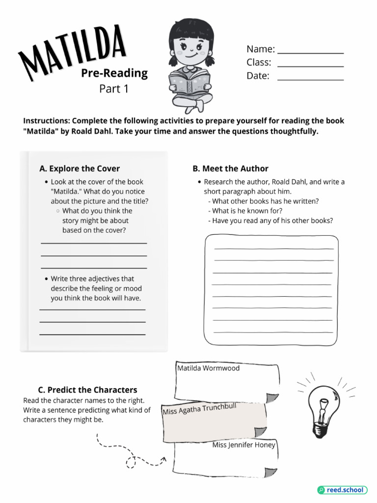 MatildaNovelStudyFreeSample7worksheets 1 | PDF