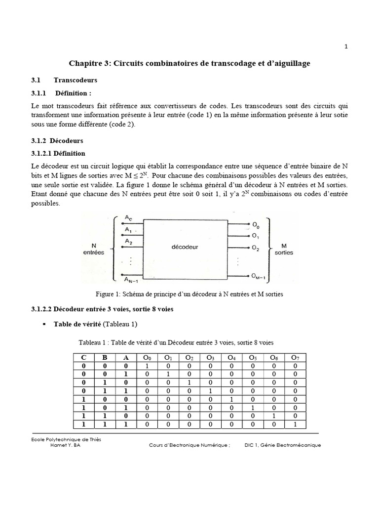 Chapitre - 3 Circuits Combinatoires de Transcodage Et D'aiguillage ...