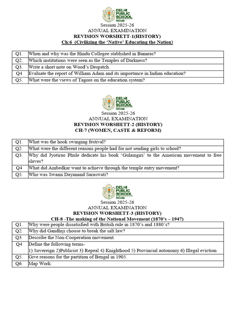 Cl-8 Revision Worksheets | PDF