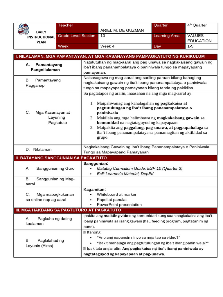 Q4-Values Education 10 - Week 4 | PDF