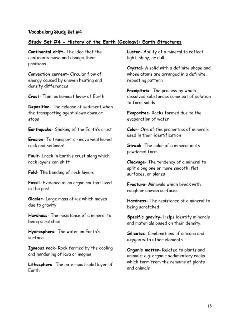 Study Set #4 - History of The Earth (Geology) - Earth Structures | PDF
