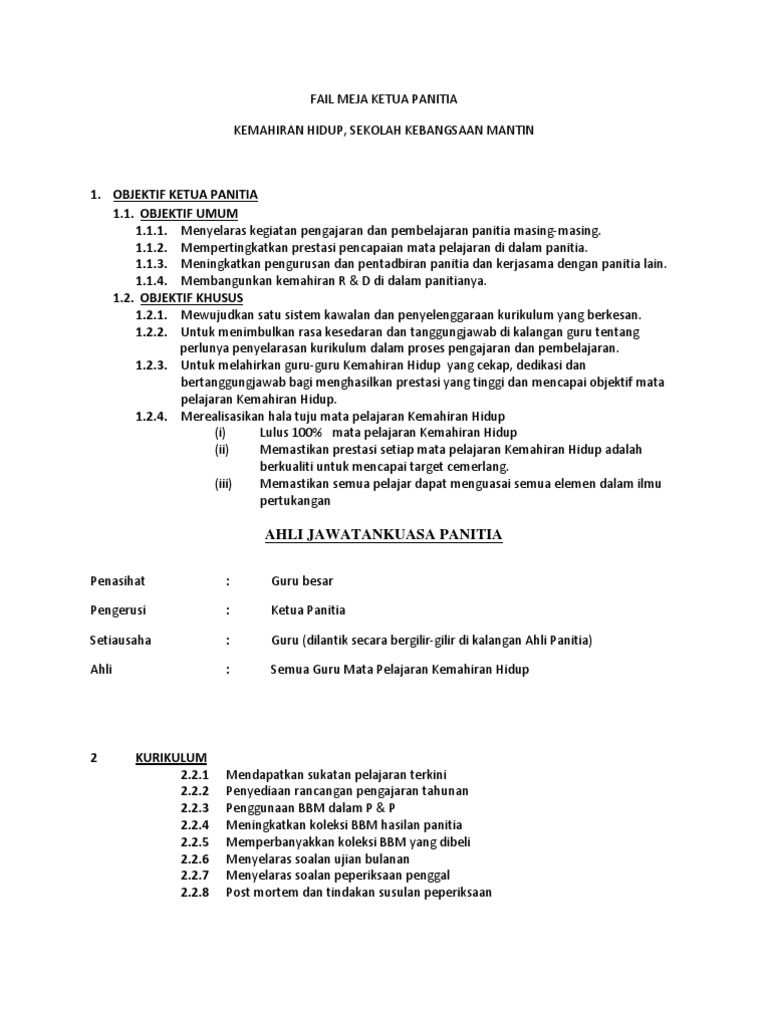 Fail Meja Ketua Panitia | PDF | Seni