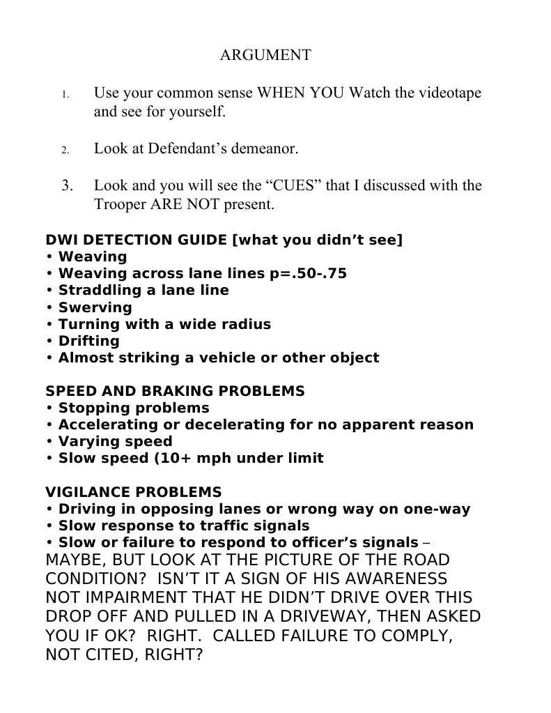 Sample Closing Argument For OVI DUI Attorney Ohio Columbus | PDF | Lane ...