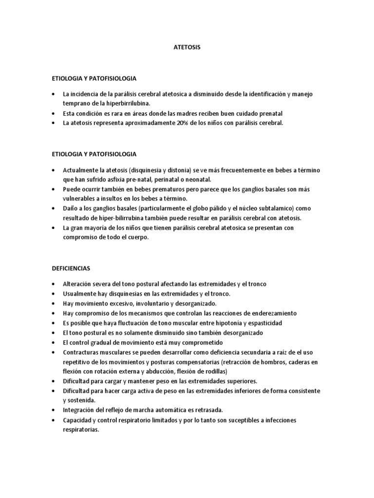 ATETOSIS | PDF | Parálisis cerebral | Distonia