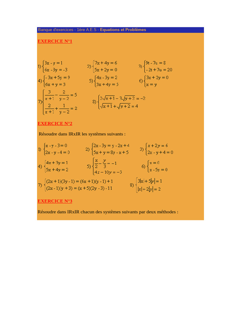 Systeme D' Equations Et Problémes | PDF
