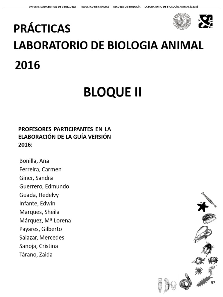 Guia de Practicas Laboratorio Biologia Animal 2016-Bloque 2 | PDF