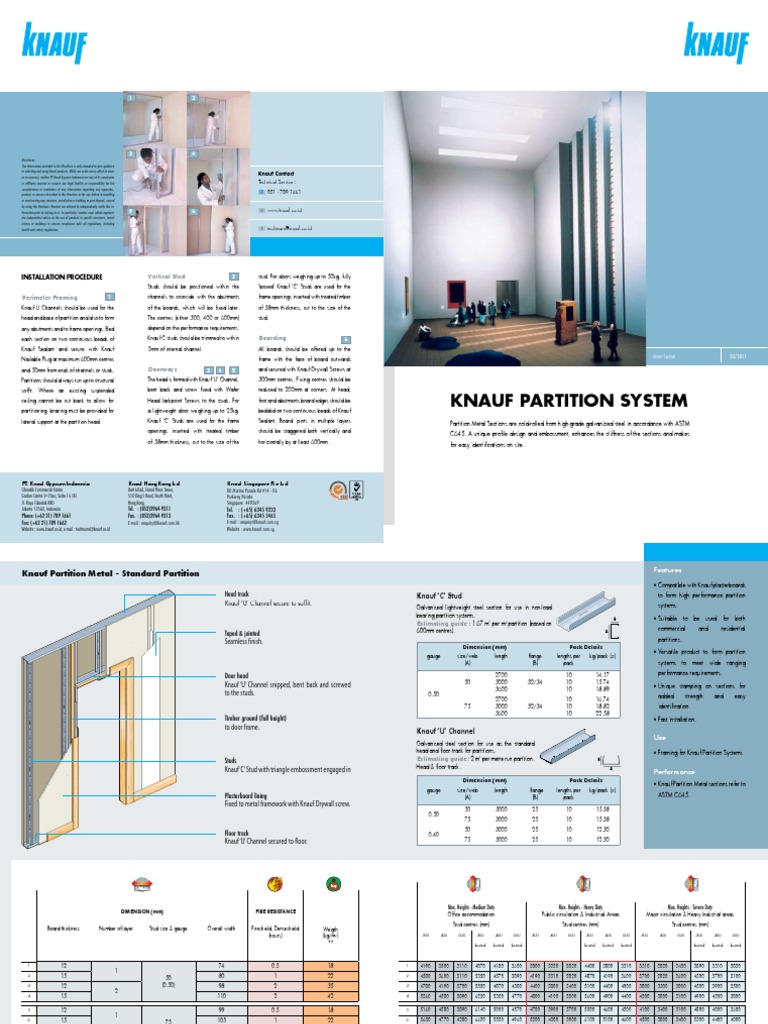 Knauf PartitionSystem | PDF | Framing (Construction) | Drywall