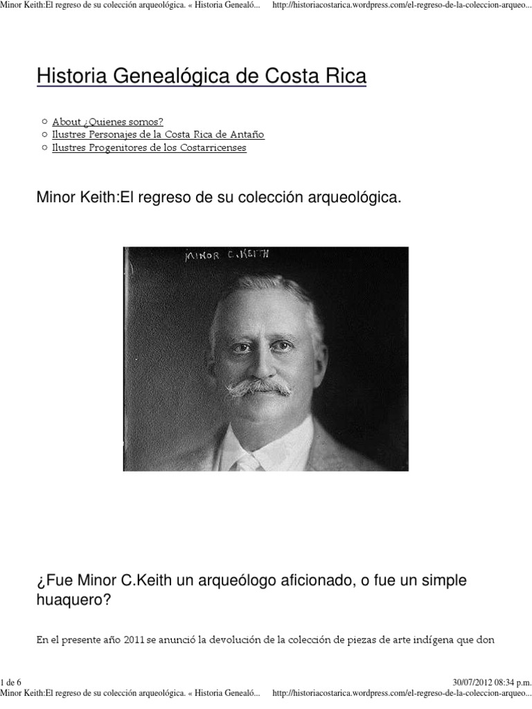 Minor Keith - El Regreso de Su Colección Arqueológica | PDF | Costa ...