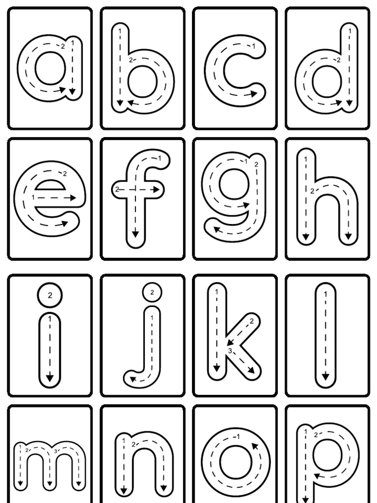 Lowercase Alphabet Tracing Flashcard in Black and White Outline ...