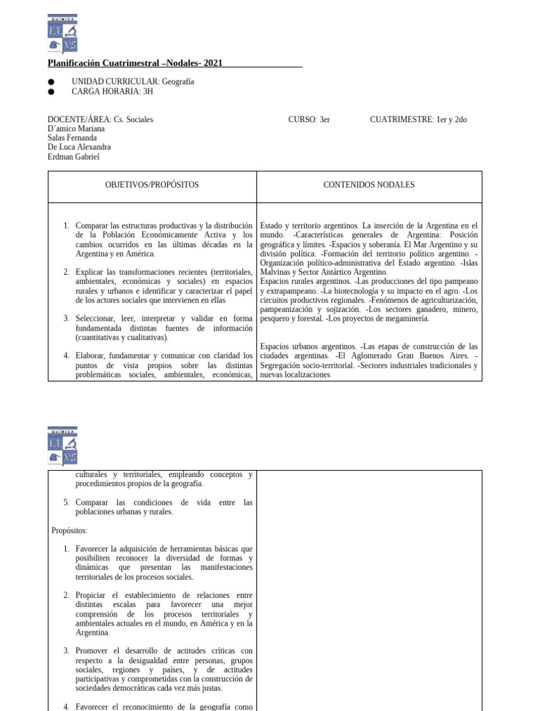 Planificación Nodales Geo 3eraño 2021 | PDF | Geografía | Argentina