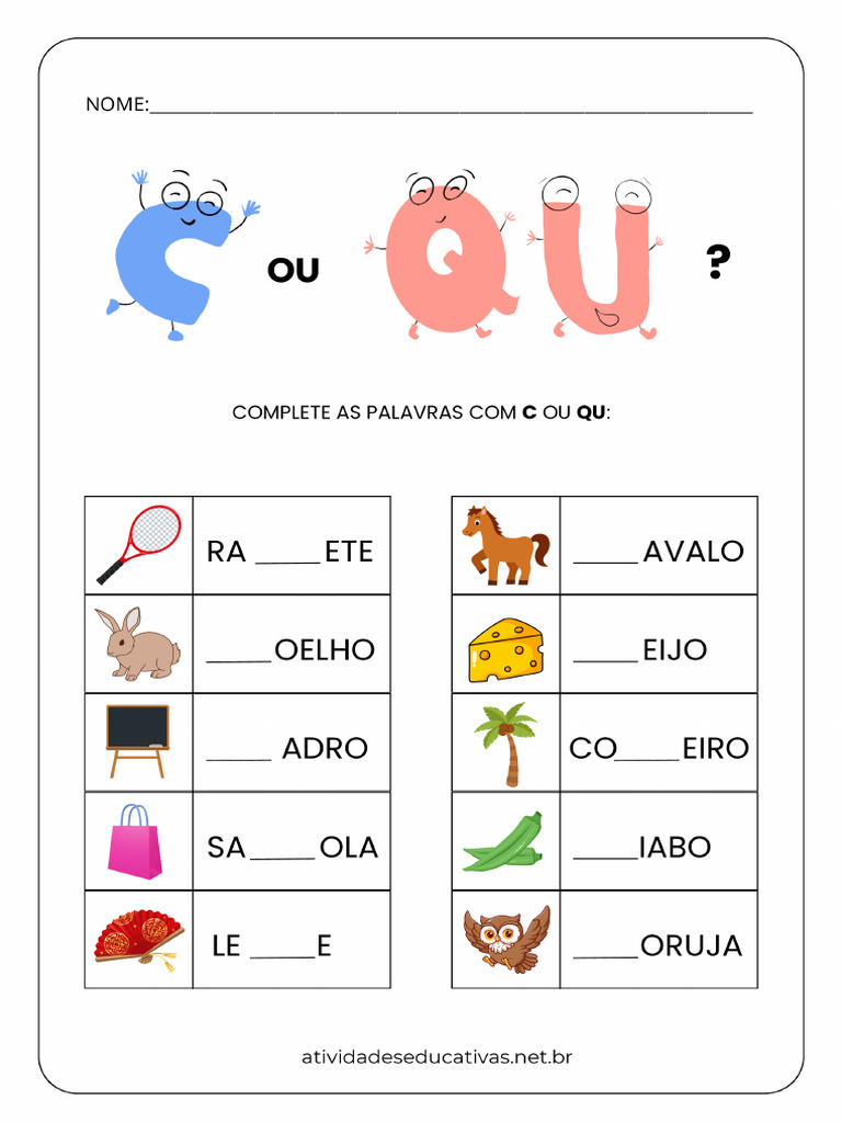 Atividade C Ou QU - Complete As Palavras | PDF