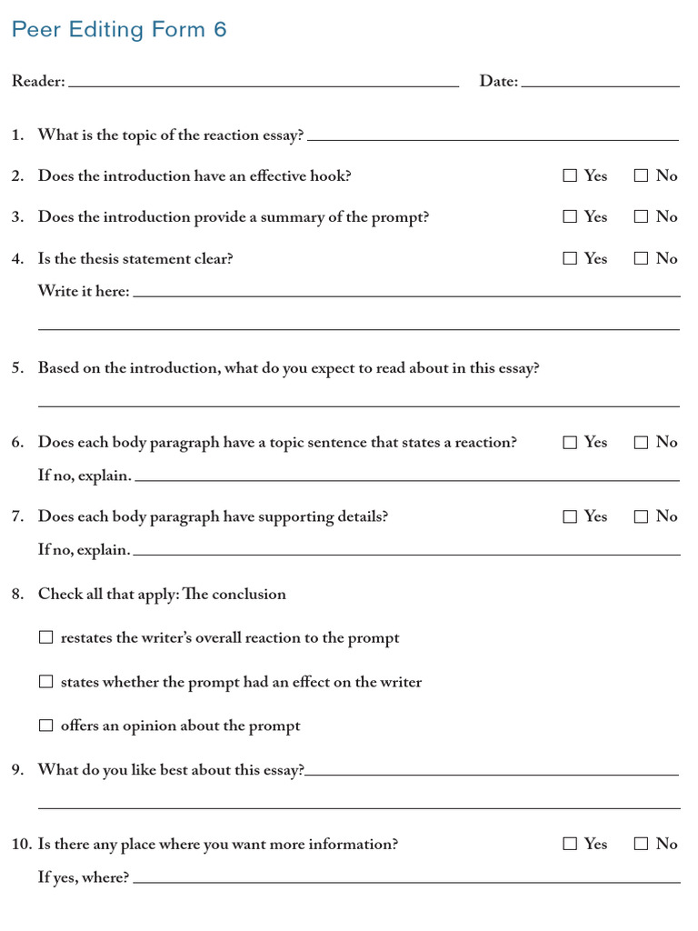GW - SB4 - Peer Editing Form 6 | PDF