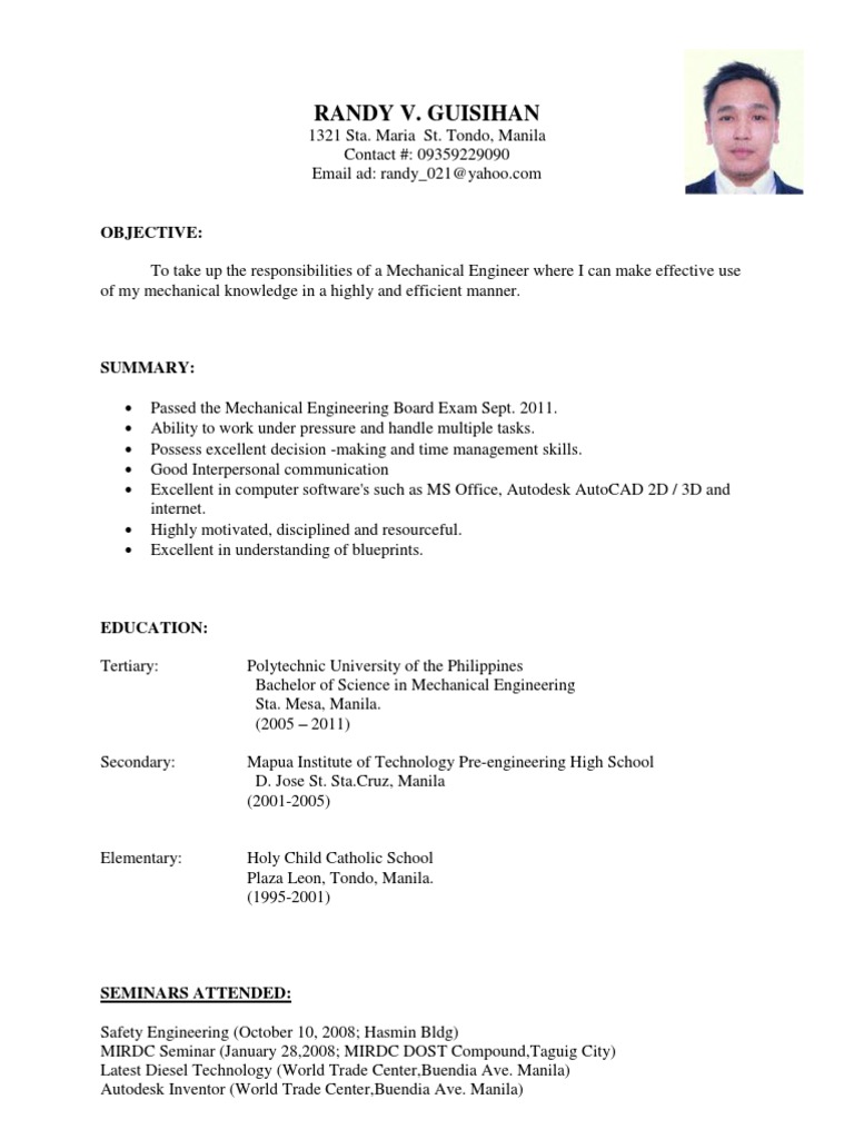 Randy Guisihan Resume | PDF | Manila | Mechanical Engineering