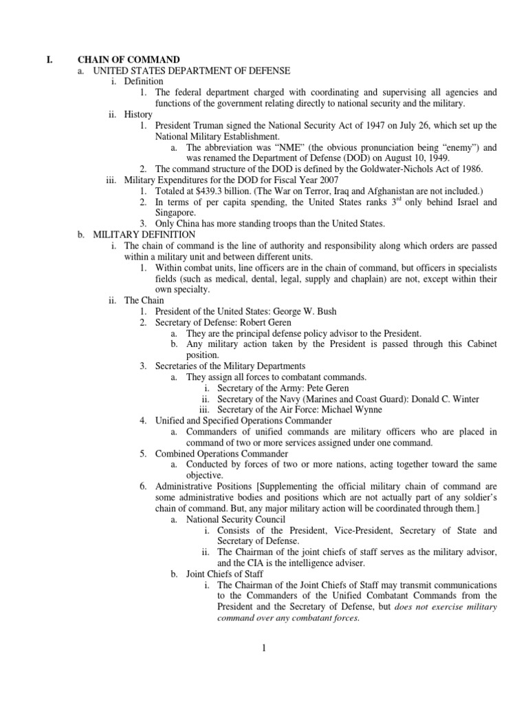 US Military Chain of Command Outline | Joint Chiefs Of Staff | Chairman ...