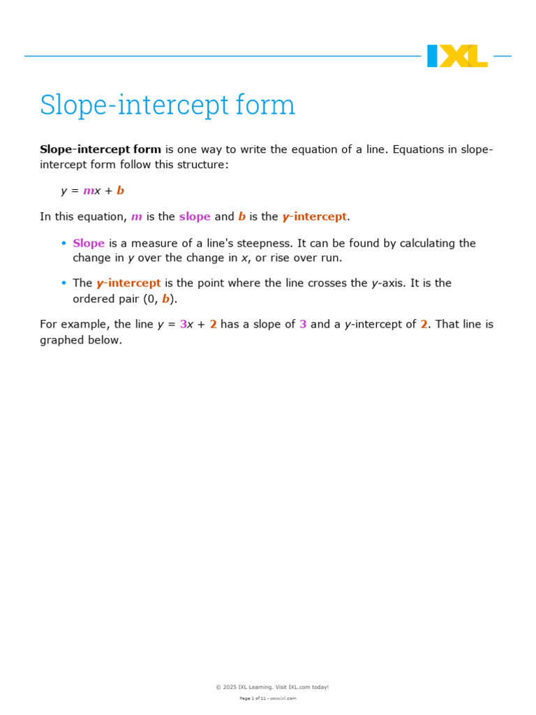 Slope-Intercept Form (IXL - Notes) | PDF | Mathematics | Mathematical ...