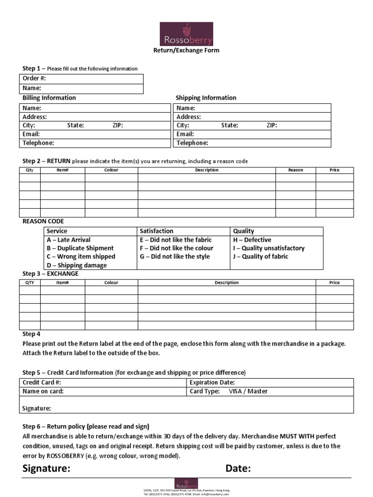 RB-Return or Exchange Form | PDF