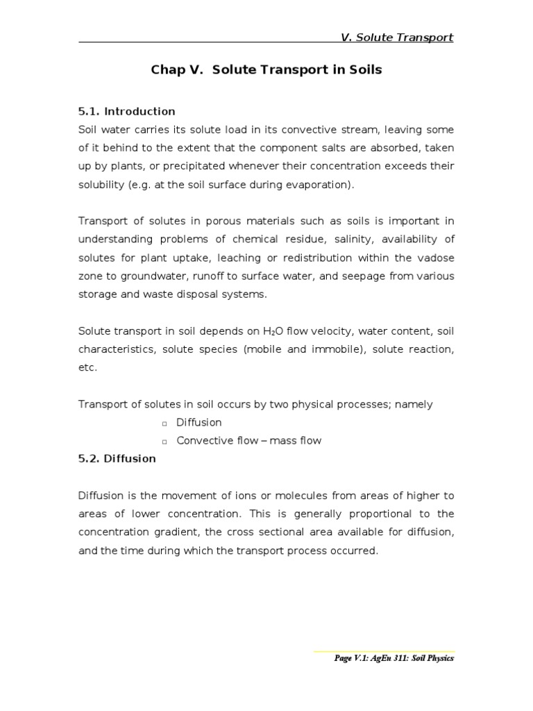 Solute Transport Mechanisms in Soil | PDF | Diffusion | Soil