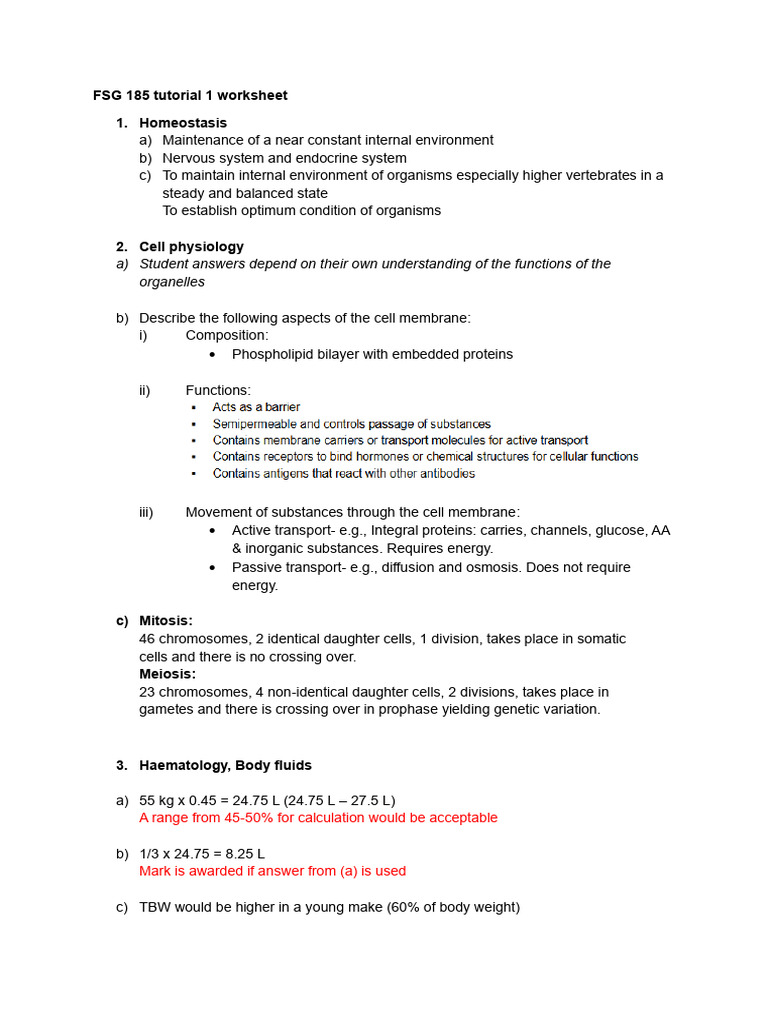 FSG 185 Tutorial 1 Worksheet 2026 Memo | PDF | Granulocyte | Immune System