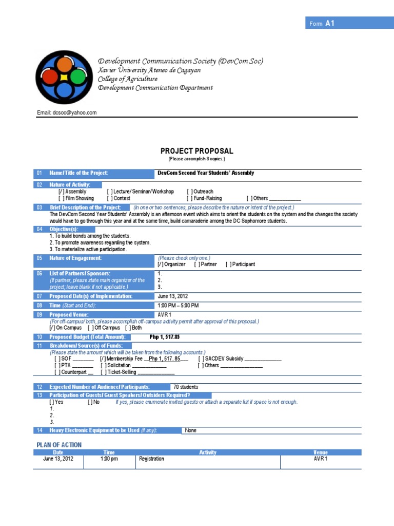Form A1 Project Proposal Template - 2011 | PDF | Economies | Business