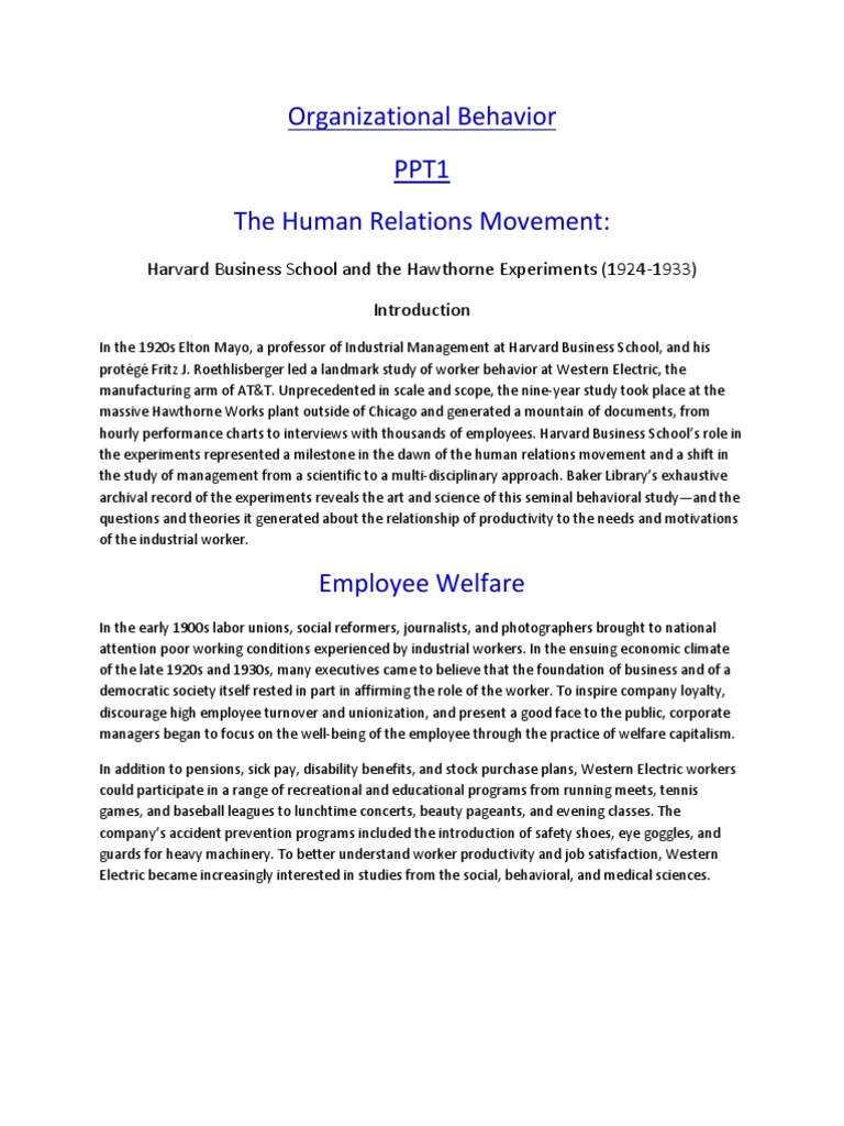 Organizational Behavior Ppt1 The Human Relations Movement | PDF | Id ...