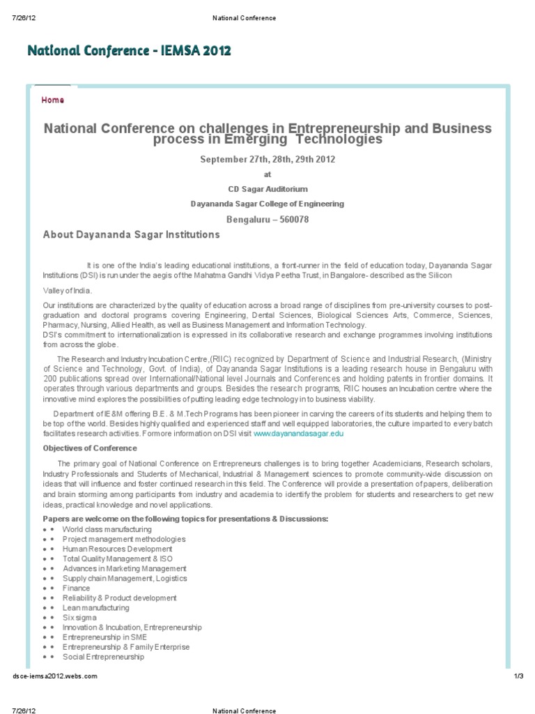 National Conference | PDF | Entrepreneurship | Bangalore