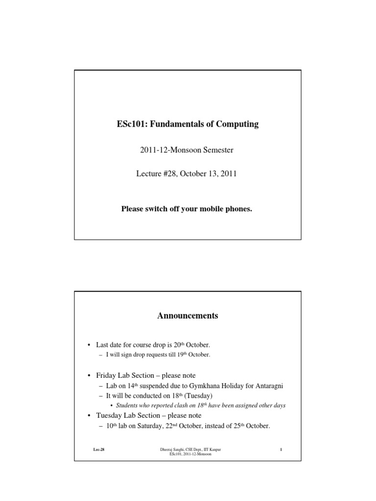 Esc101: Fundamentals of Computing Esc101: Fundamentals of Computing | PDF | Data | Computer Data