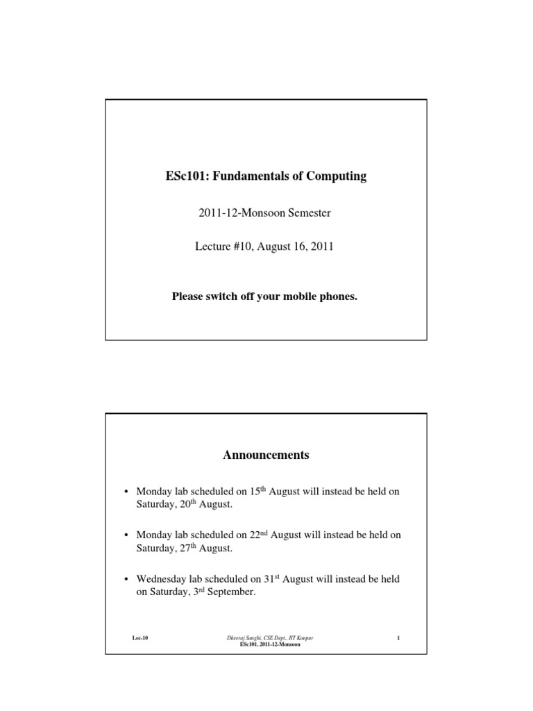 Esc101: Fundamentals of Computing Esc101: Fundamentals of Computing | PDF | Boolean Data Type ...