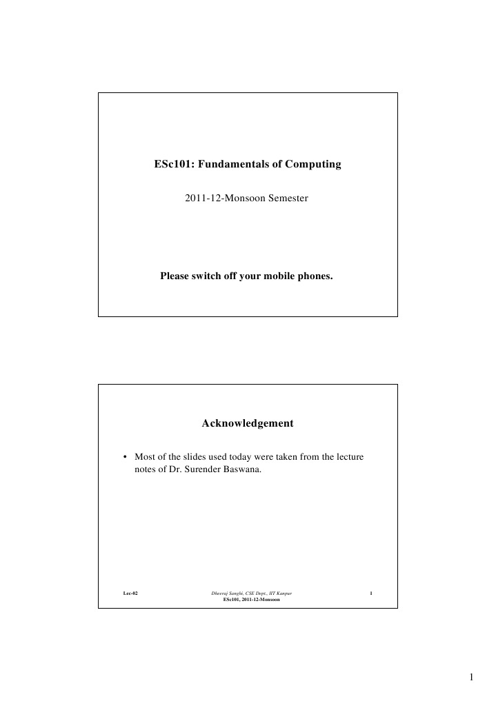 Esc101: Fundamentals of Computing: 2011-12-Monsoon Semester | PDF | Algorithms | Computer Science