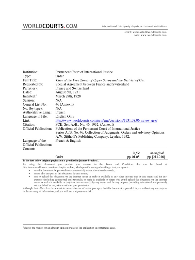 Case of Free Zones | PDF | Treaty | Judgment (Law)