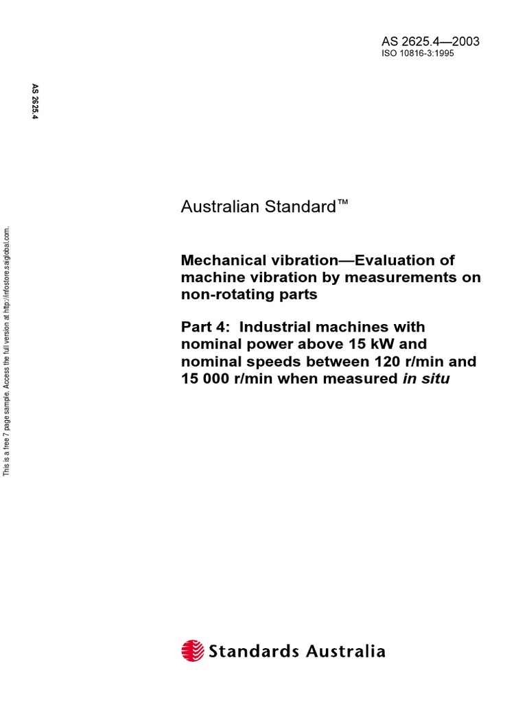 As 2625.4-2003 Mechanical Vibration - Evaluation of Machine Vibration ...