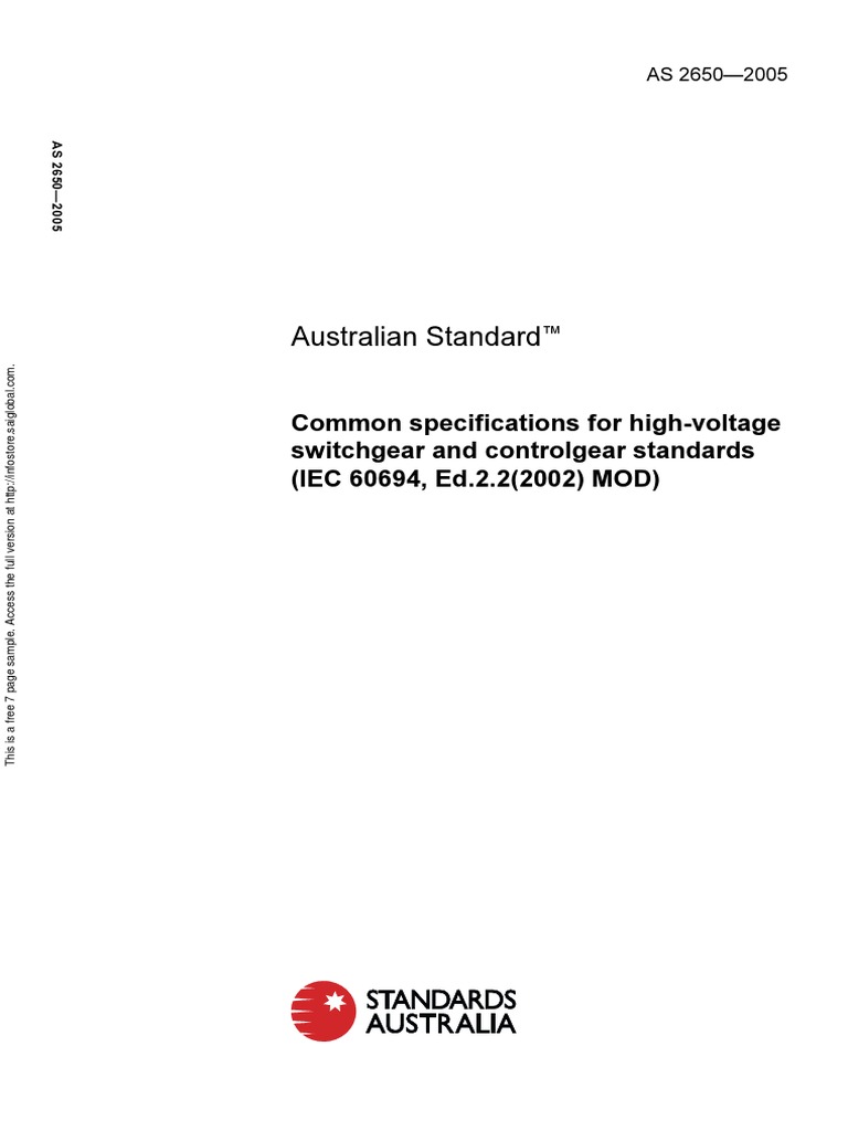 As 2650-2005 Common Specifications For High-Voltage Switchgear and ...