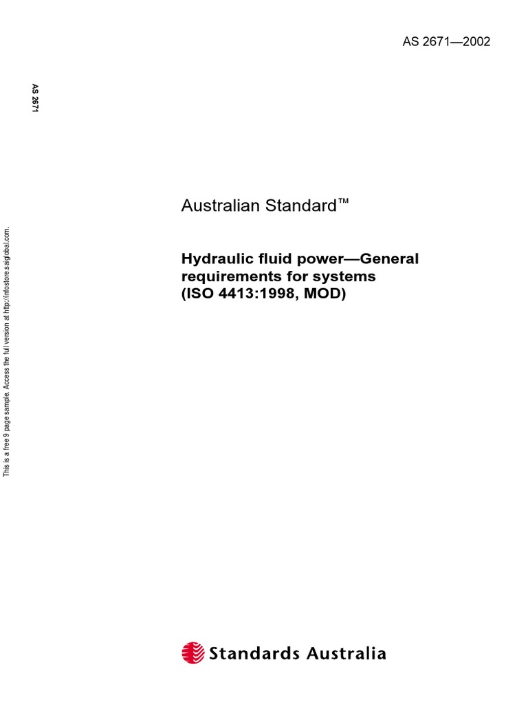 As 2671-2002 Hydraulic Fluid Power - General Requirements For Systems ...
