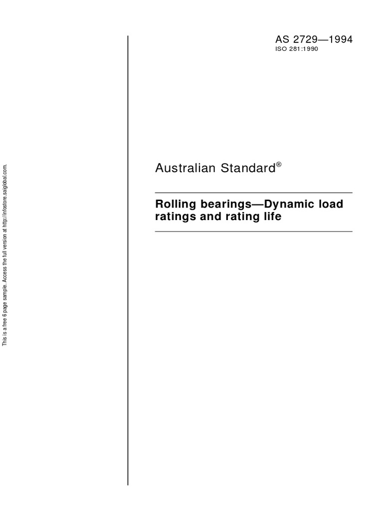 As 2729-1994 Rolling Bearings - Dynamic Load Ratings and Rating Life ...