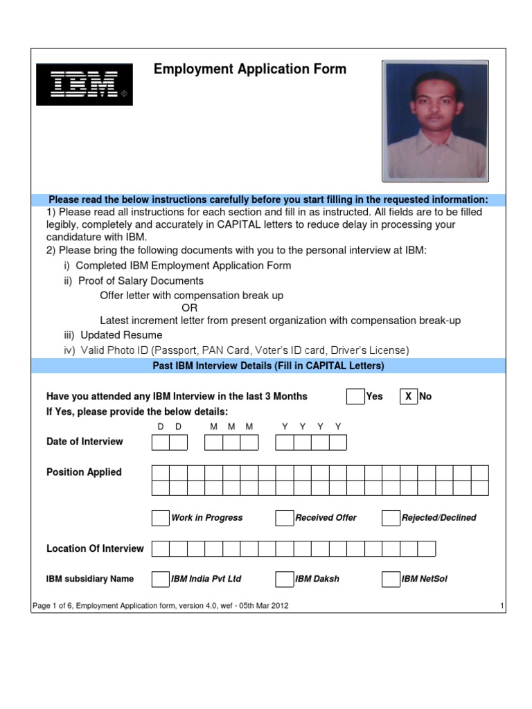 IBM Employment Application Form | PDF | Identity Document | Employment