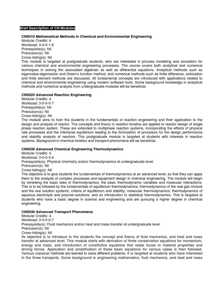 NUS CN Modules Descriptions (May 12) | PDF | Diffusion | Modularity