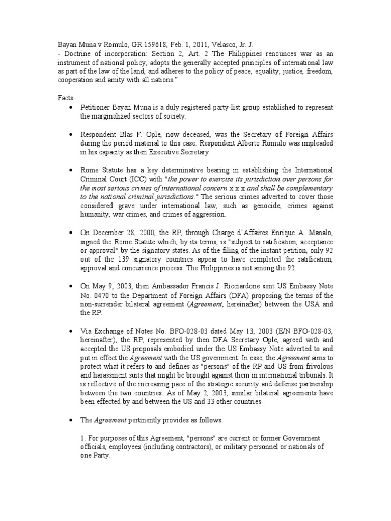 Bayan Muna V Romulo | Download Free PDF | Treaty | International Criminal Court
