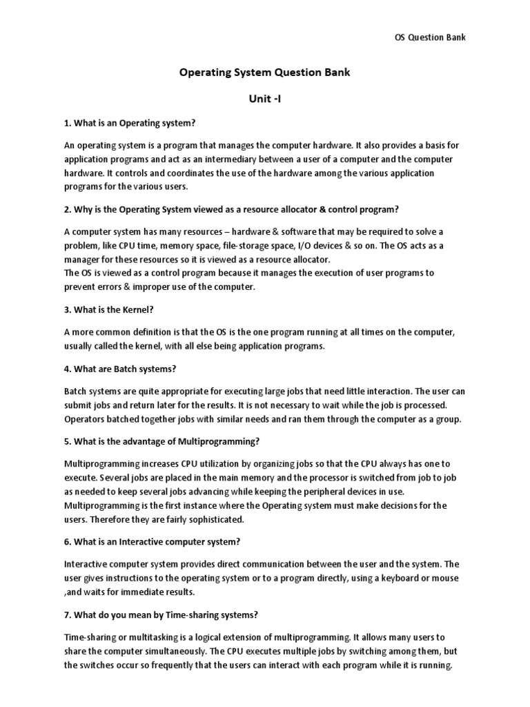 OS Question Bank | PDF | Thread (Computing) | Scheduling (Computing)