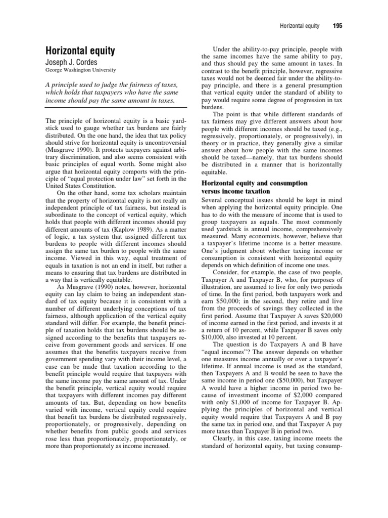 Horizontal Equity | PDF | Equity (Economics) | Tax Exemption