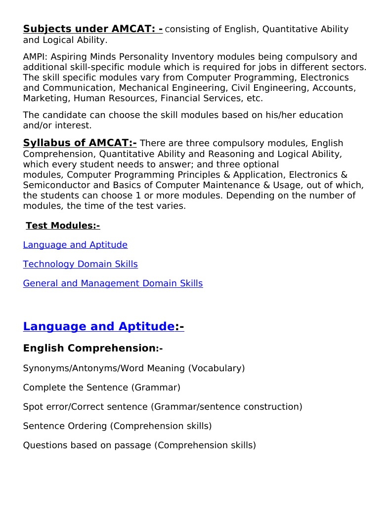 An Overview of the AMCAT Assessment: Modules, Subjects, and Skills ...