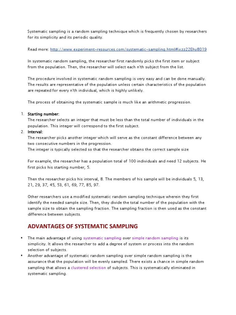 Advantages of Systematic Sampling | PDF | Sampling (Statistics) | Probability And Statistics